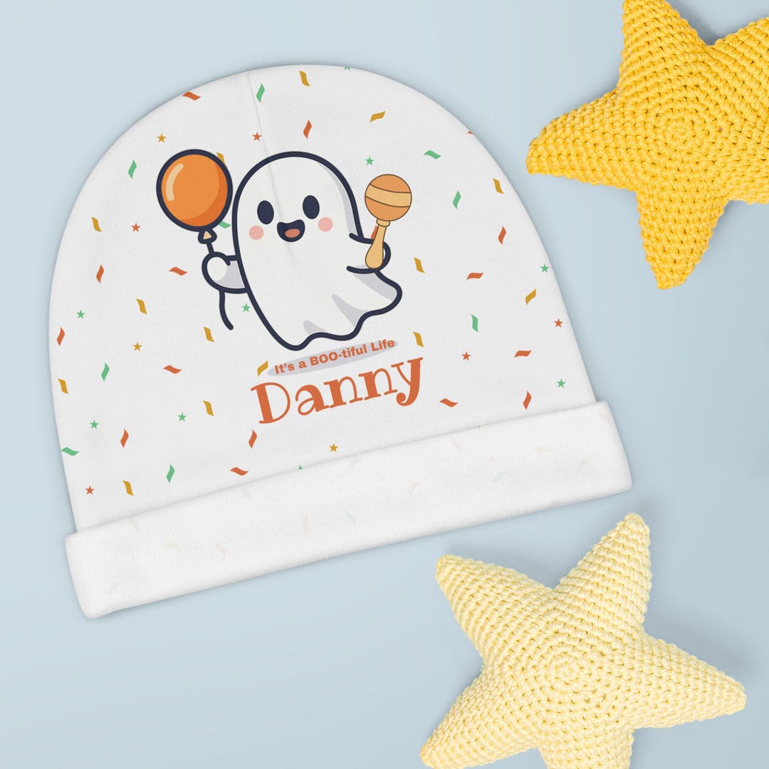 Personalized Ghost With Balloon & Rattle Baby Beanie(confetti Edition ...