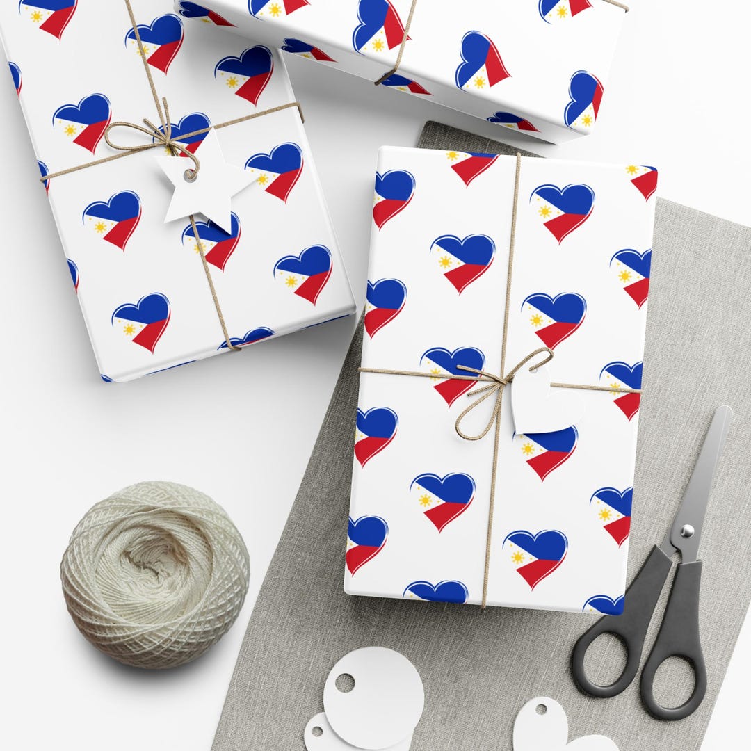 Filipino Heart Flag Wrapping Paper, Heart Flag Wrapping Paper, Filipino ...