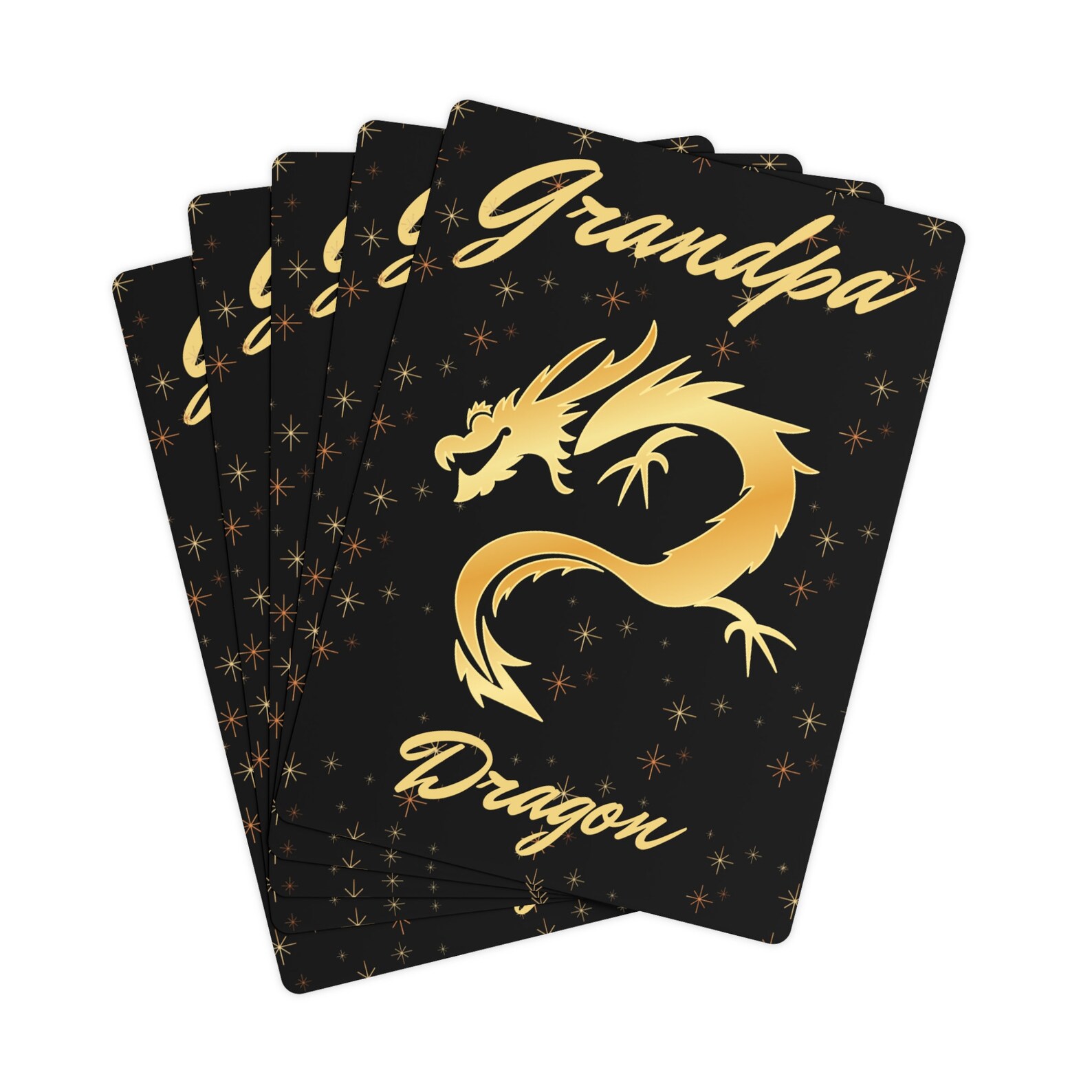 Golden Grandpa Dragon With Starry Black Background Poker Cards, Golden ...