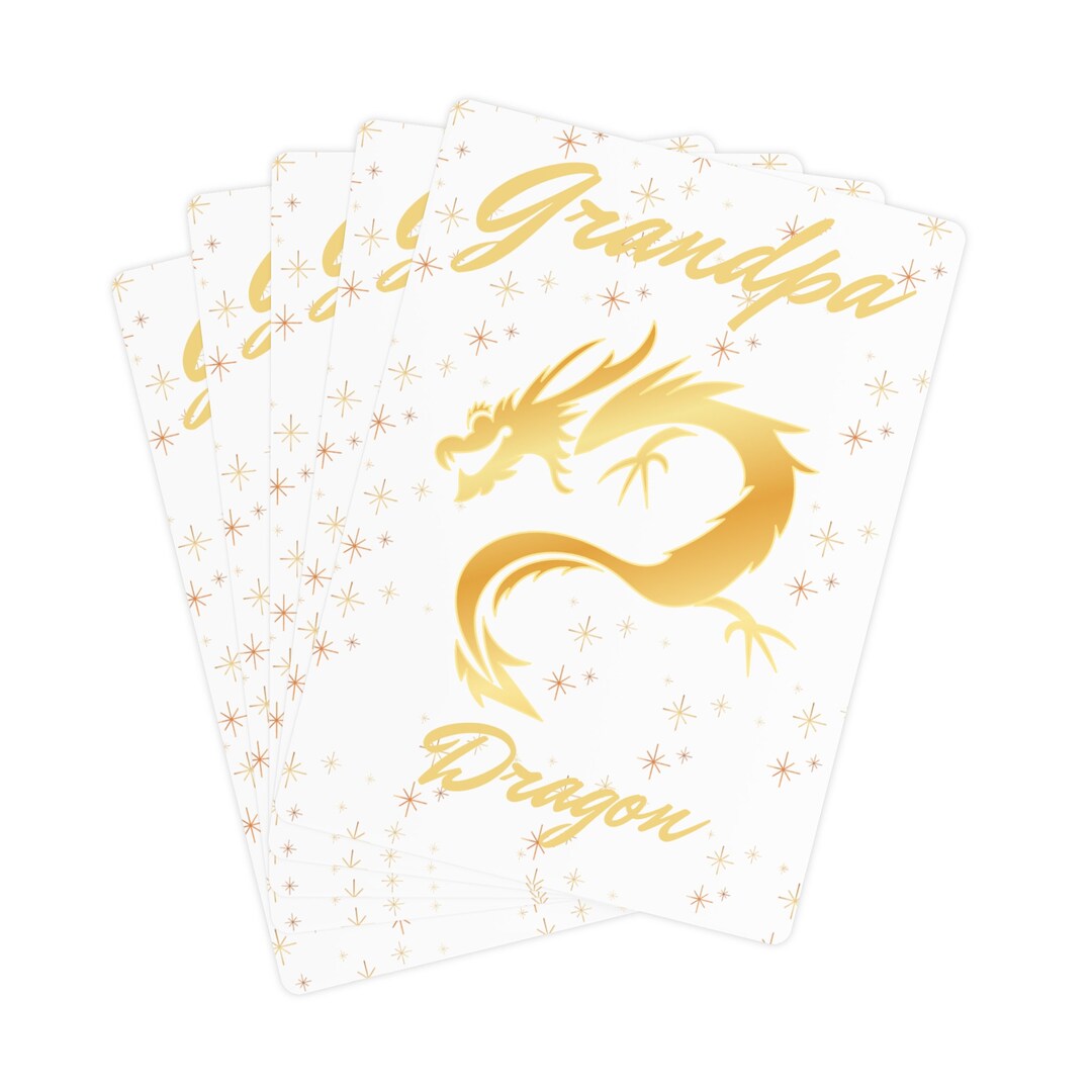 Golden Grandpa Dragon With Starry White Background Poker Cards, Golden ...