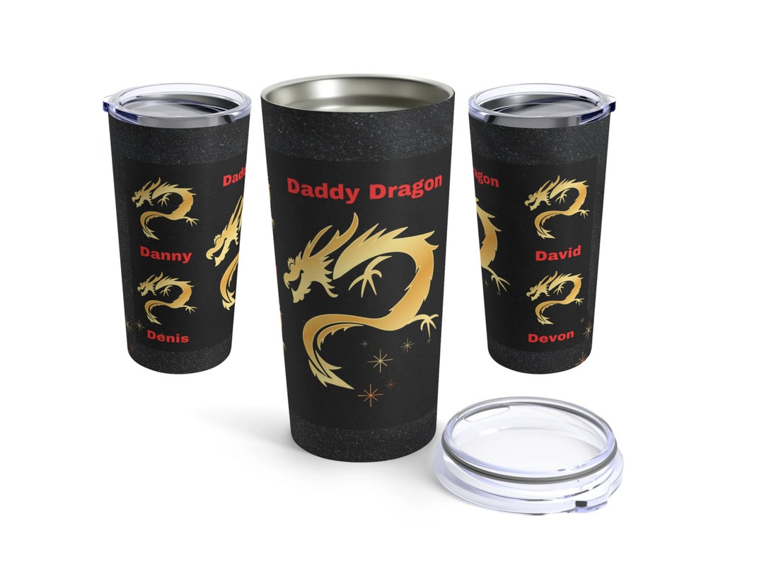 Personalized Daddy Dragon of 4 Kids Tumbler 20oz, Golden Dragon, Dragon ...