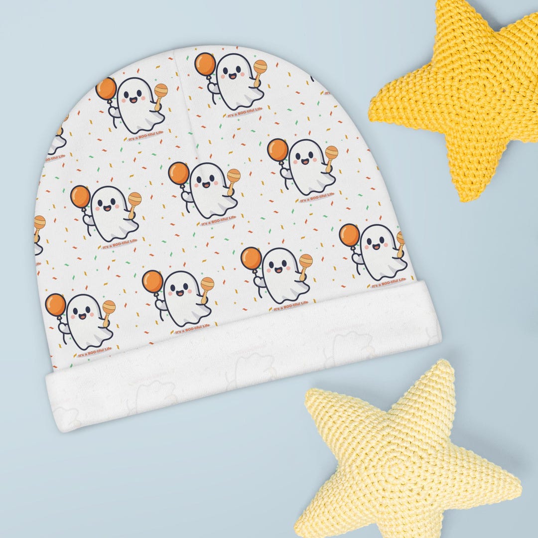 Ghost With Balloon and Rattle Baby Beanie, It's a Boo-tiful Life Ghost ...