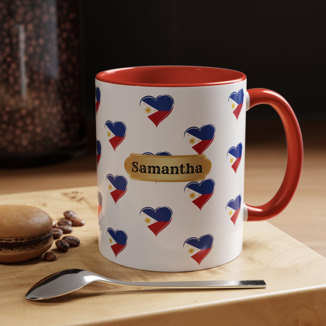 Personalized Filipino Heart Flag Accent Mug, Personalized Filipino Mug ...