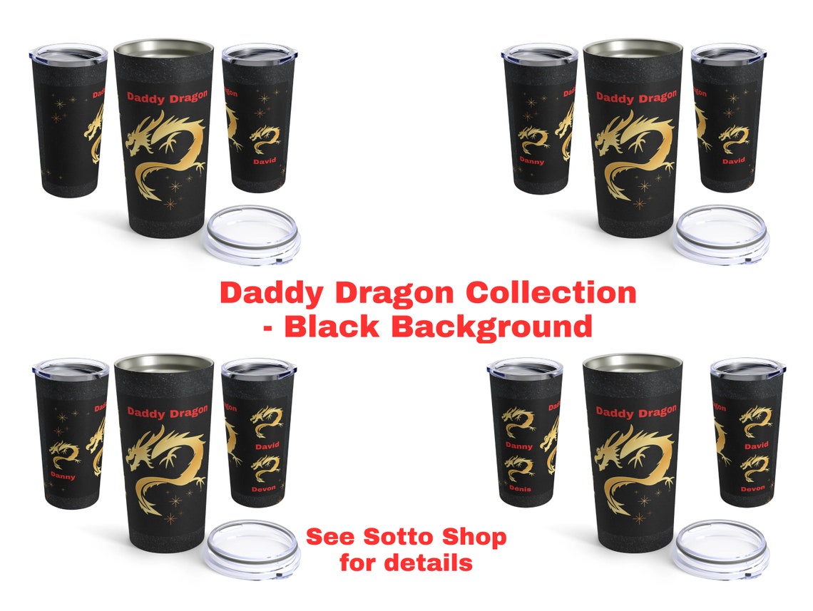 Personalized Daddy Dragon of 3 Kids Tumbler 20oz, Golden Dragon, Dragon ...