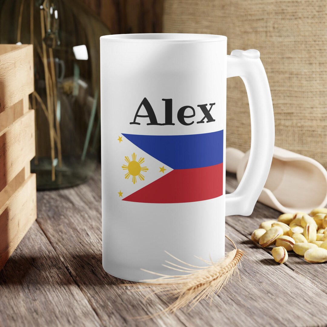 Personalized Filipino Flag Frosted Glass Beer Mug, Filipino Beer Mug ...
