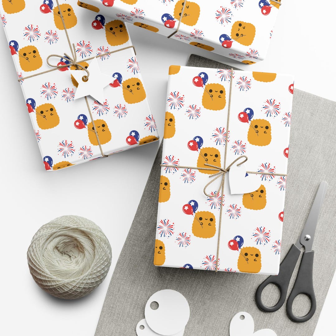 Summer Birthday Wrapping Paper, Red White and Blue Nugget Wrapping ...