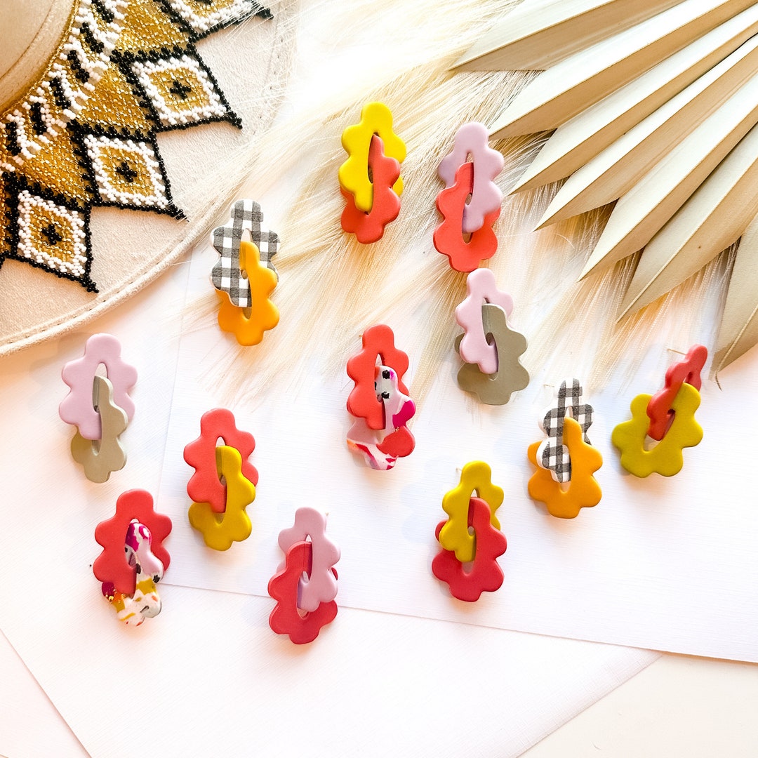 Polymer Clay Earrings + Mixed Flower Linkies + Handmade - Etsy
