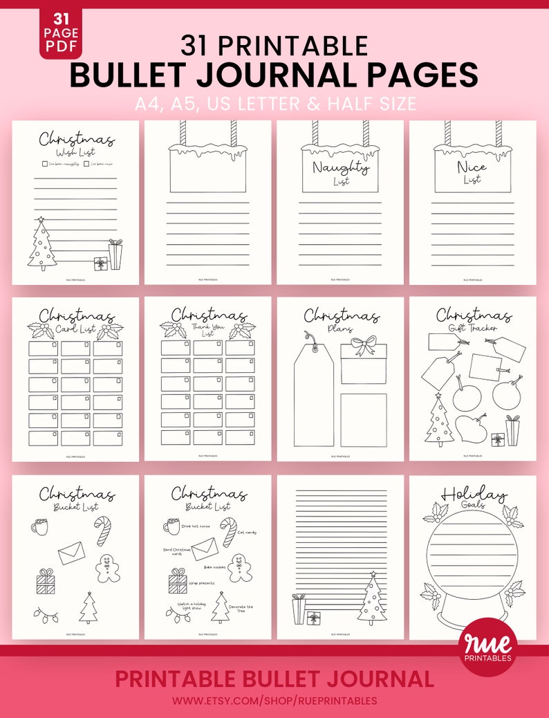 31 Christmas Bullet Journal Pages Christmas Gift Planner - Etsy