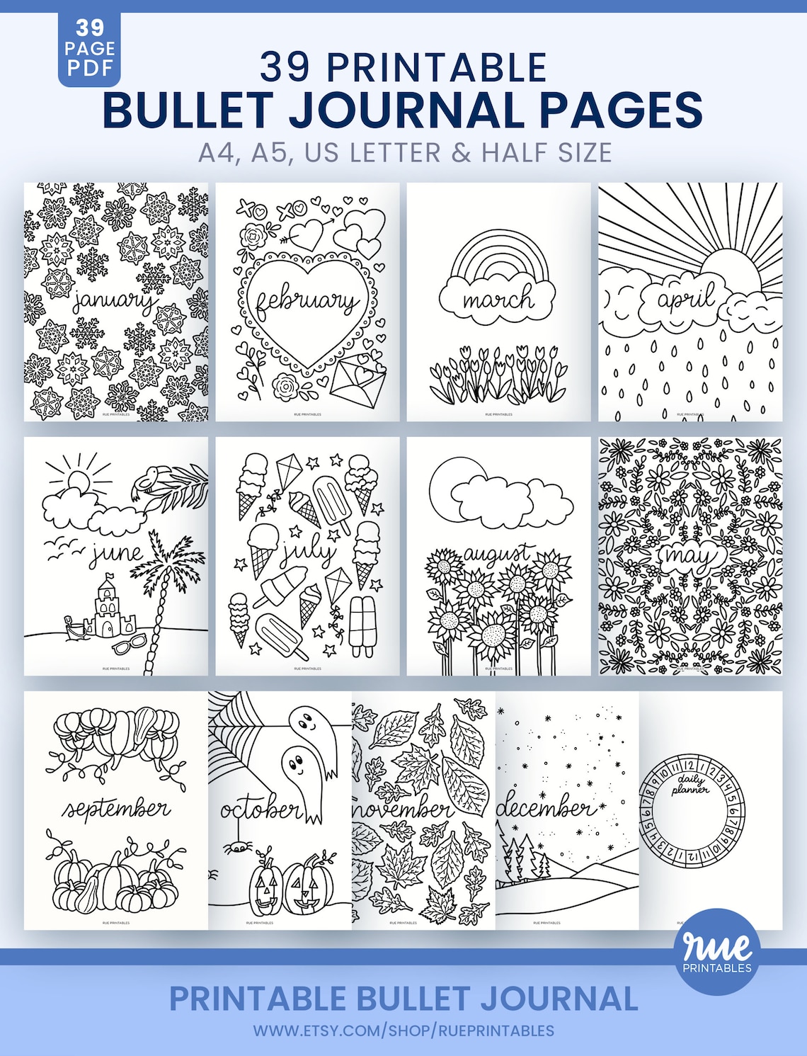 39 Printable Bullet Journal Pages, Habit Tracker, Water Tracker, Daily ...