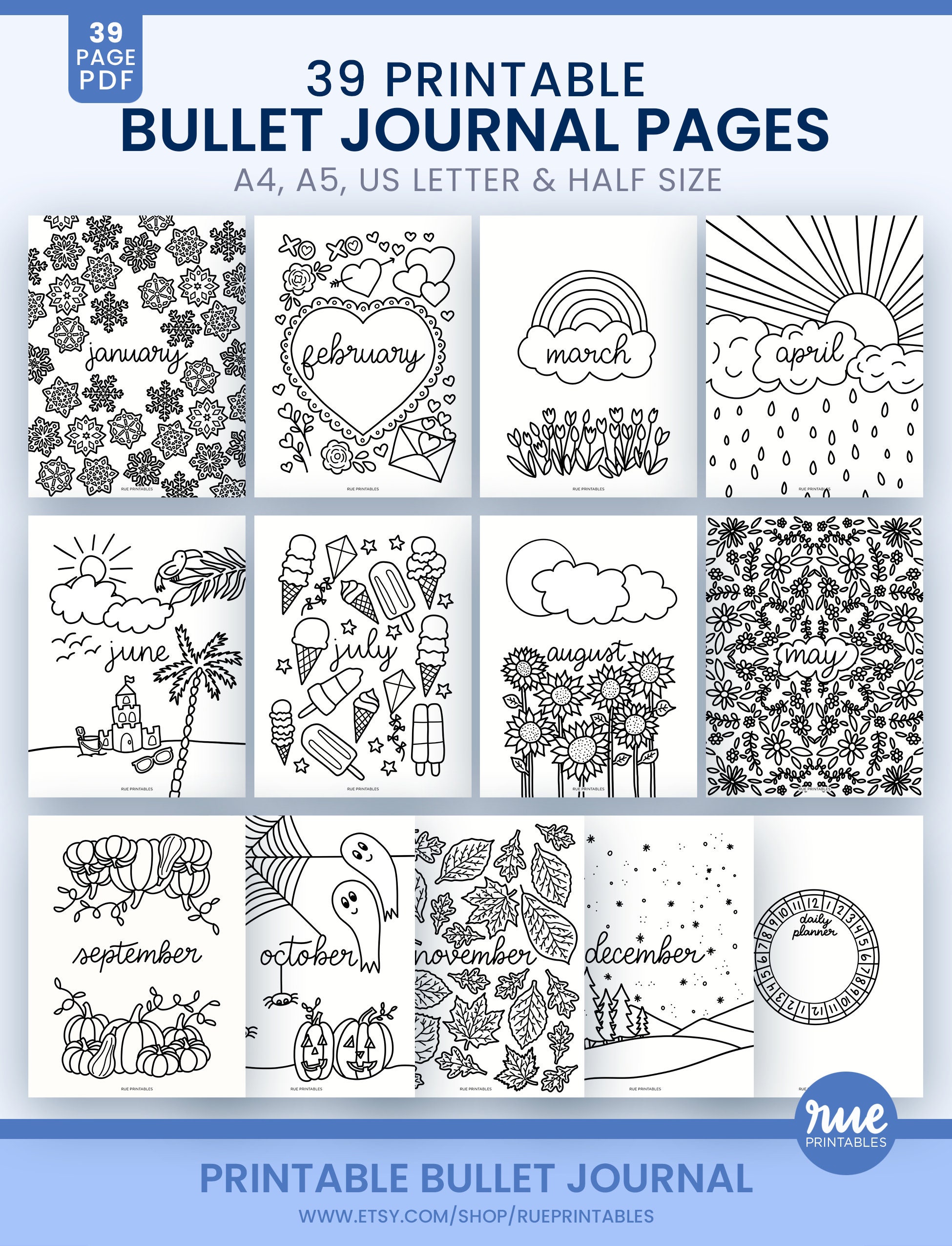 39 Printable Bullet Journal Pages, Habit Tracker, Water Tracker, Daily ...