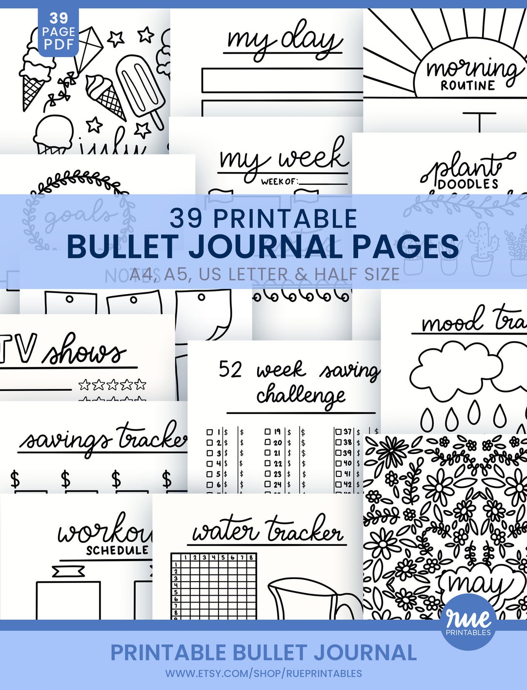 39 Printable Bullet Journal Pages, Habit Tracker, Water Tracker, Daily ...