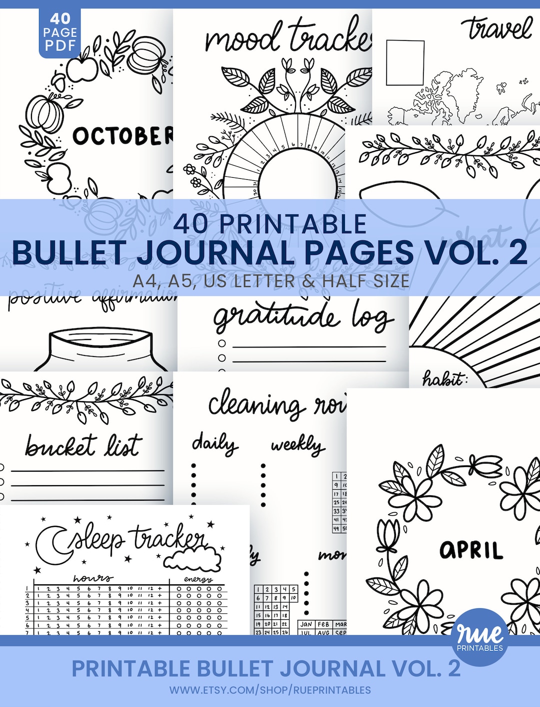 40 Printable Bullet Journal Pages, Habit Tracker, Goal Tracker, Bucket ...