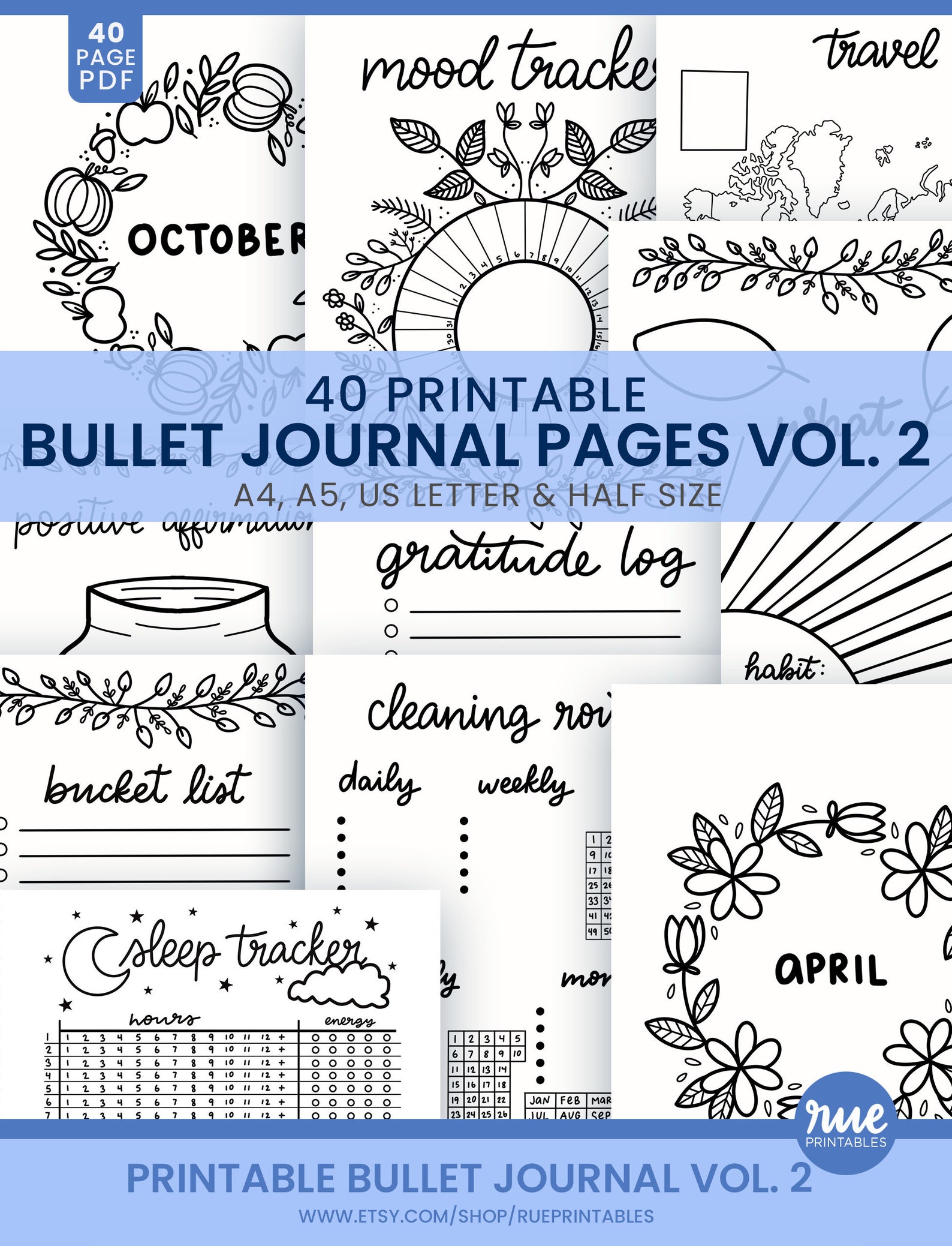 40 Printable Bullet Journal Pages, Habit Tracker, Goal Tracker, Bucket ...