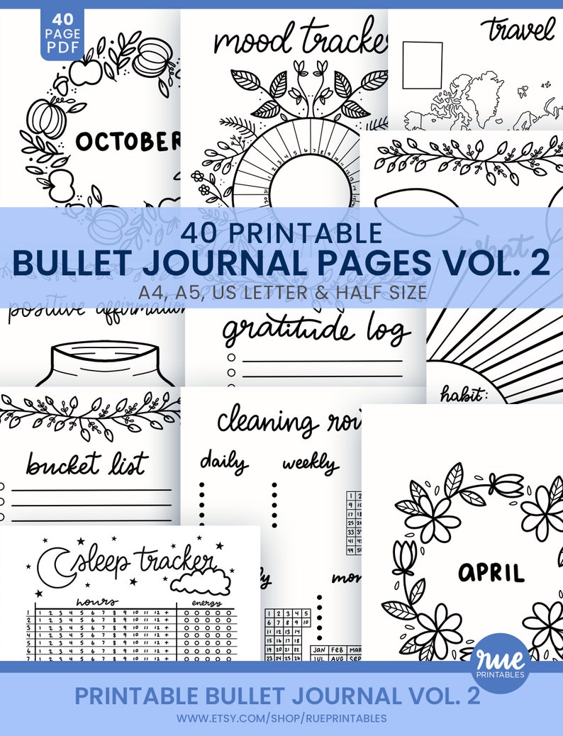 40 Printable Bullet Journal Pages, Habit Tracker, Goal Tracker, Bucket ...