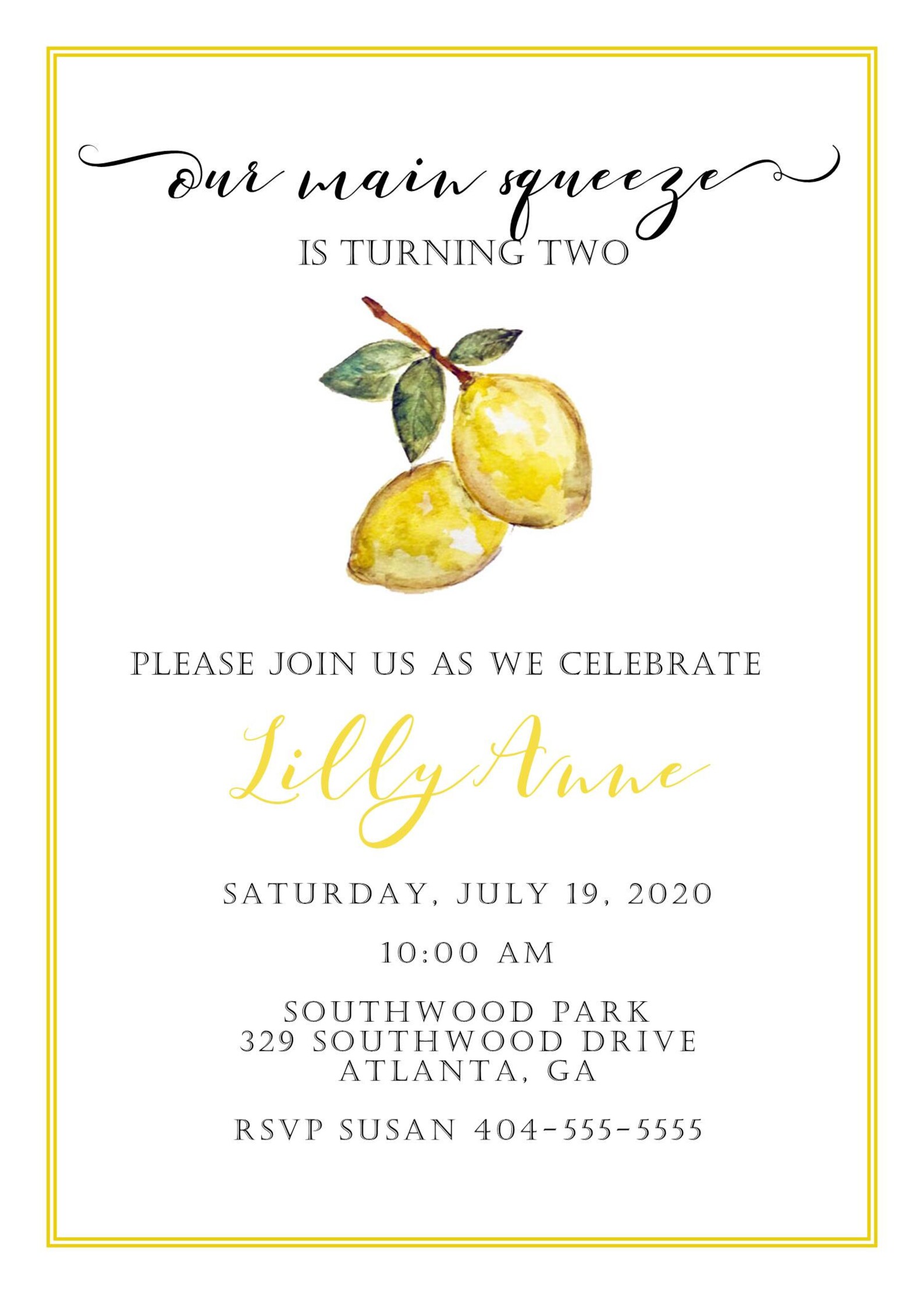 Lemon Birthday Party Invitation Birthday Party Invitation Birthday ...