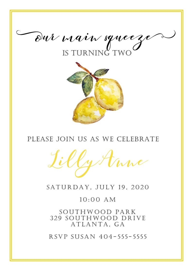 Lemon Birthday Party Invitation Birthday Party Invitation Birthday ...