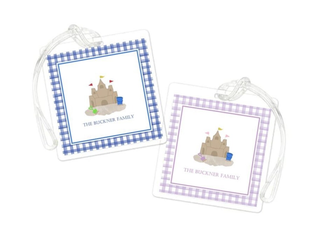Gingham Laminated Sandcastle Bag Tag Family Bag Tag Beach Bag Tag Pool ...