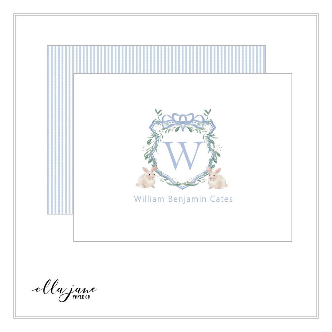 Bunny Crest Note Cards | Crest With Initial Stationery | Birthday Gift ...