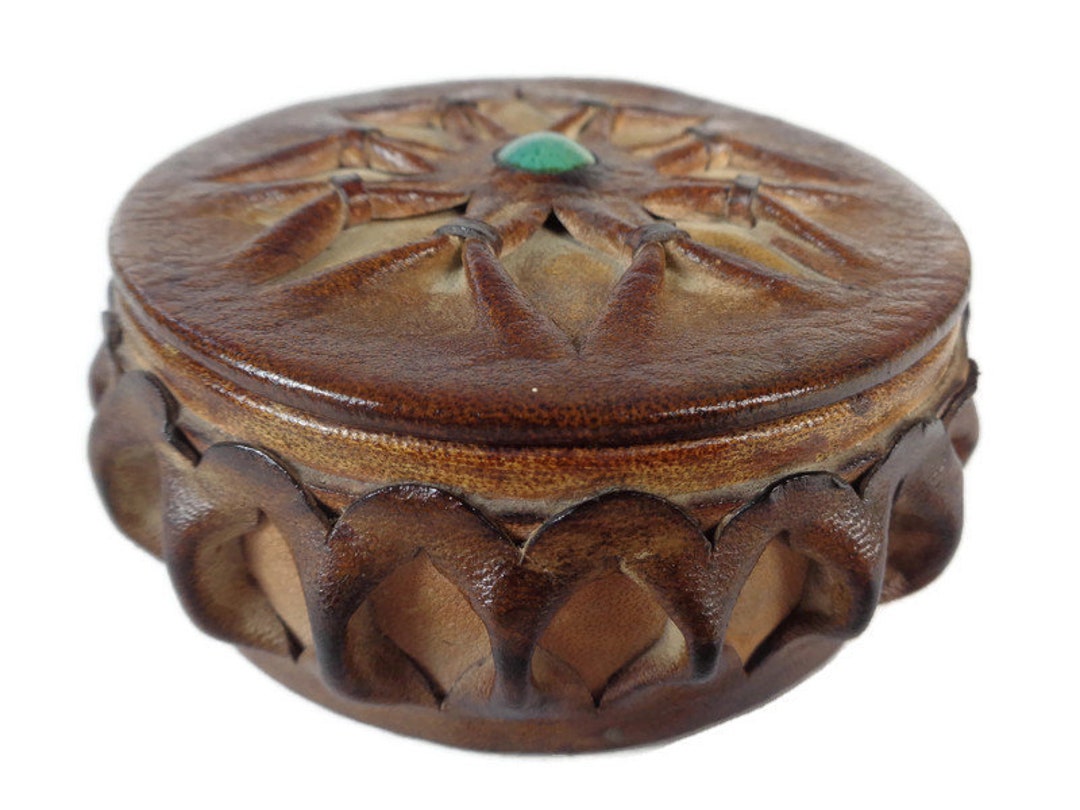 Leather Vintage Box, Trinket Box, Leather Round Box, Birthday Gift - Etsy