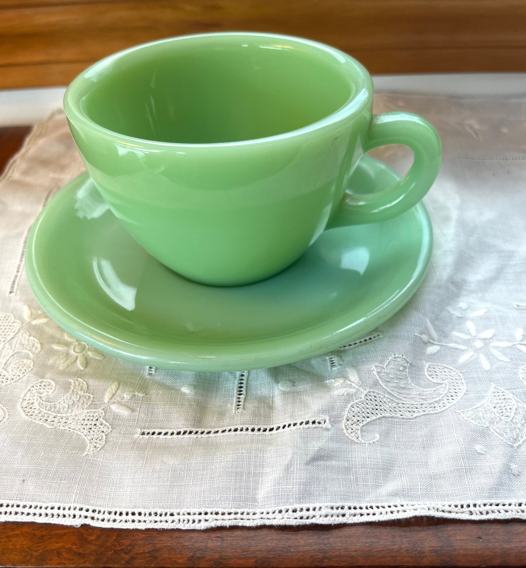 Vintage Jadeite Fire-king Cup and Saucer I Heavy Duty Restaurant Ware I ...