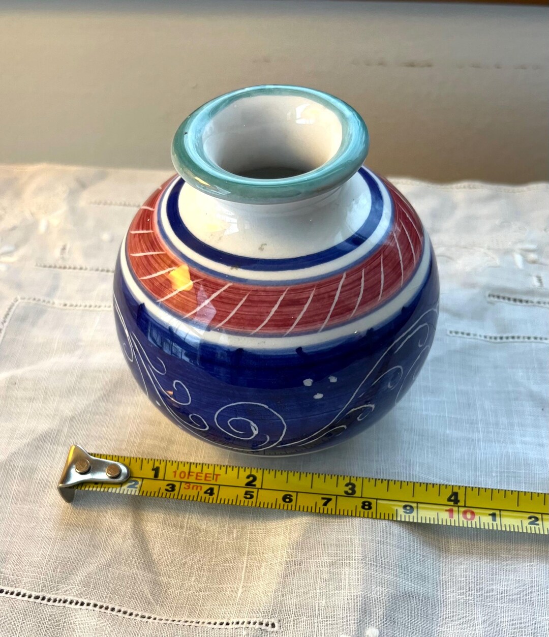 Deruta Italian Blue and Red Vase Pottery I Small Bud Vase I Italian ...