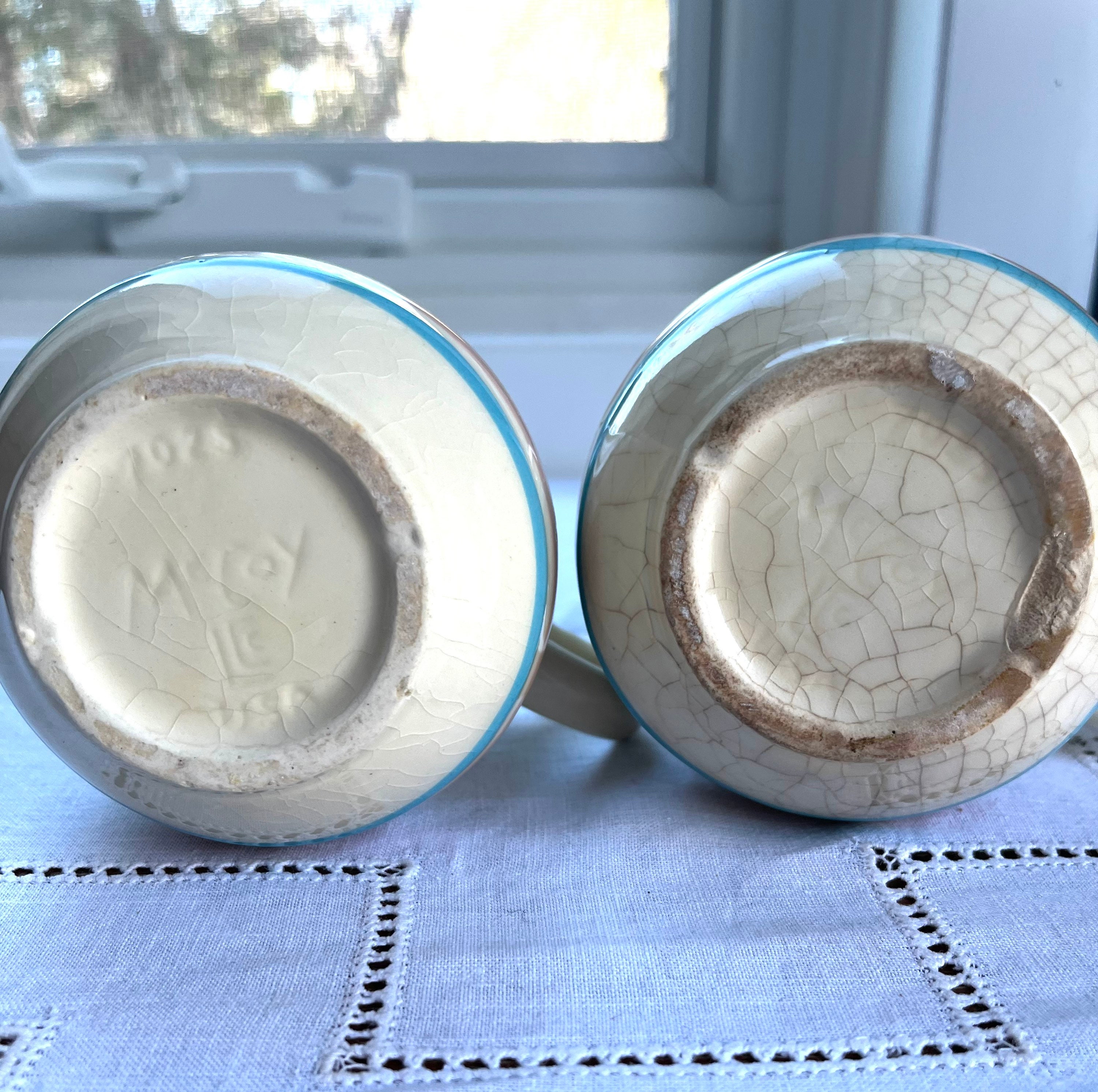 Two Mccoy Vintage Mugs I Pink and Blue Striped Barrel Mugs I Cream ...