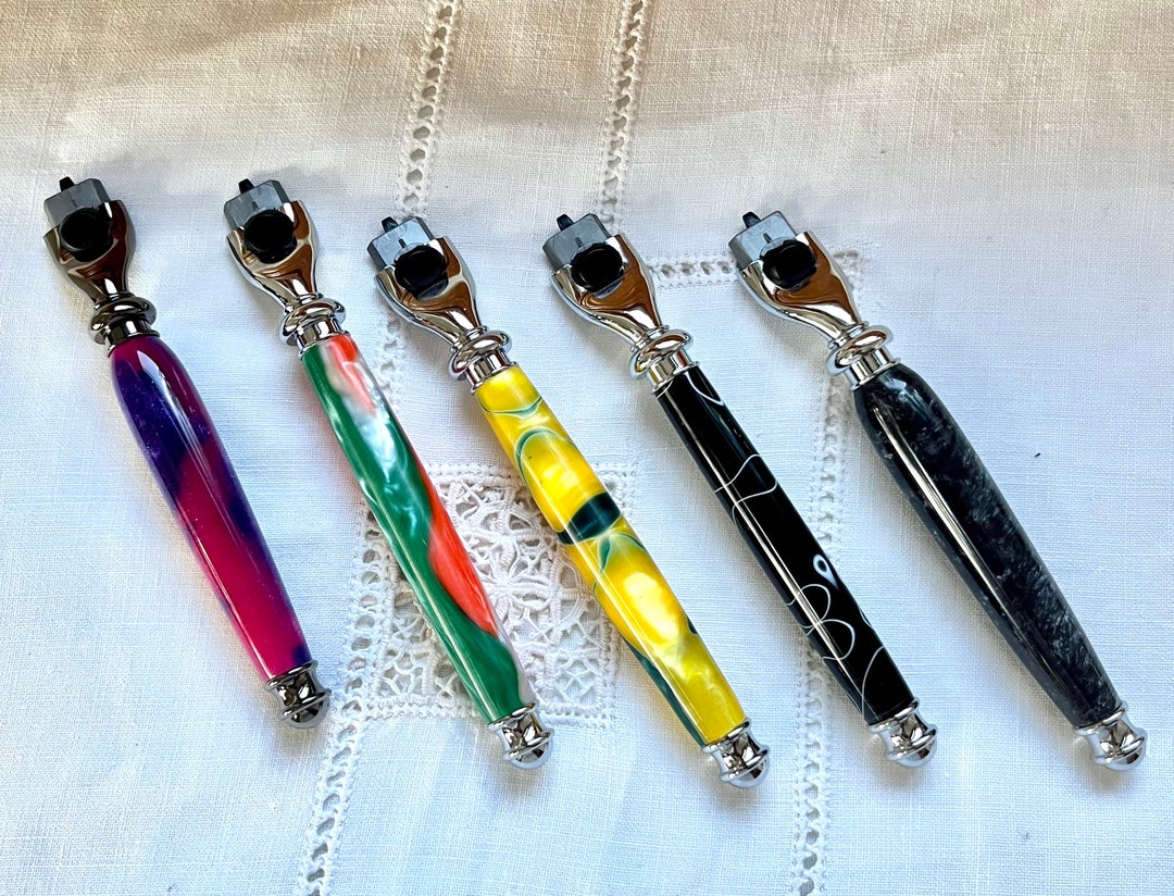 Handmade Colorful Lathe Turned Acrylic Razor | Gillette Mach 3 Blades ...