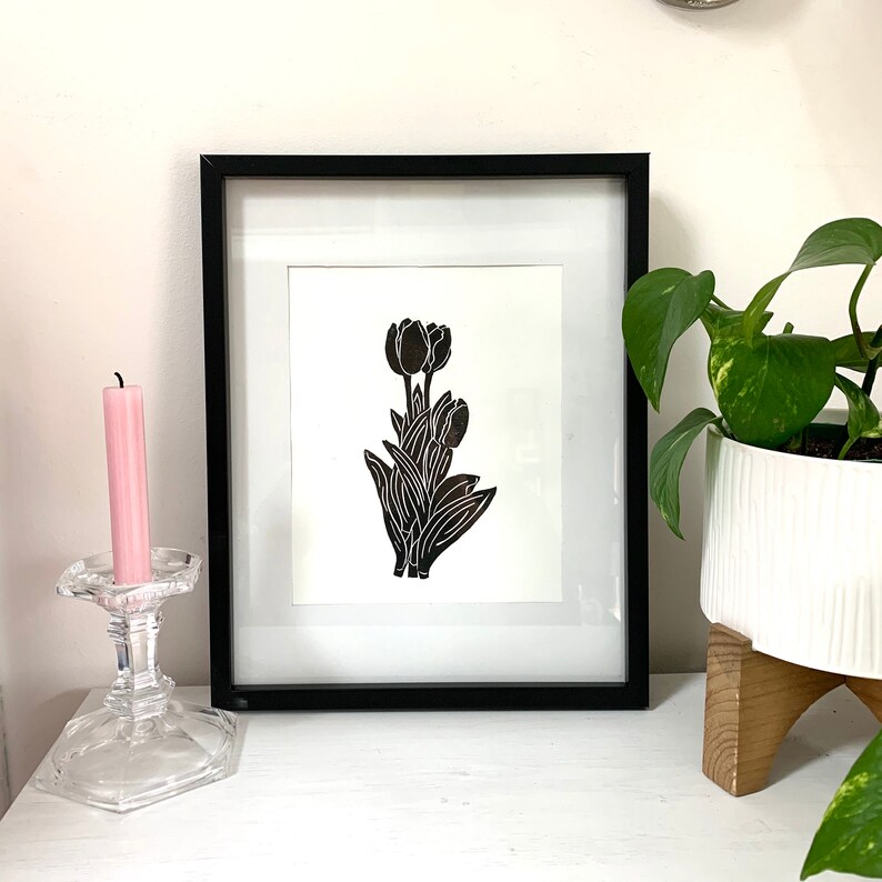 Handmade Tulip Lino Cut Block Print - Etsy