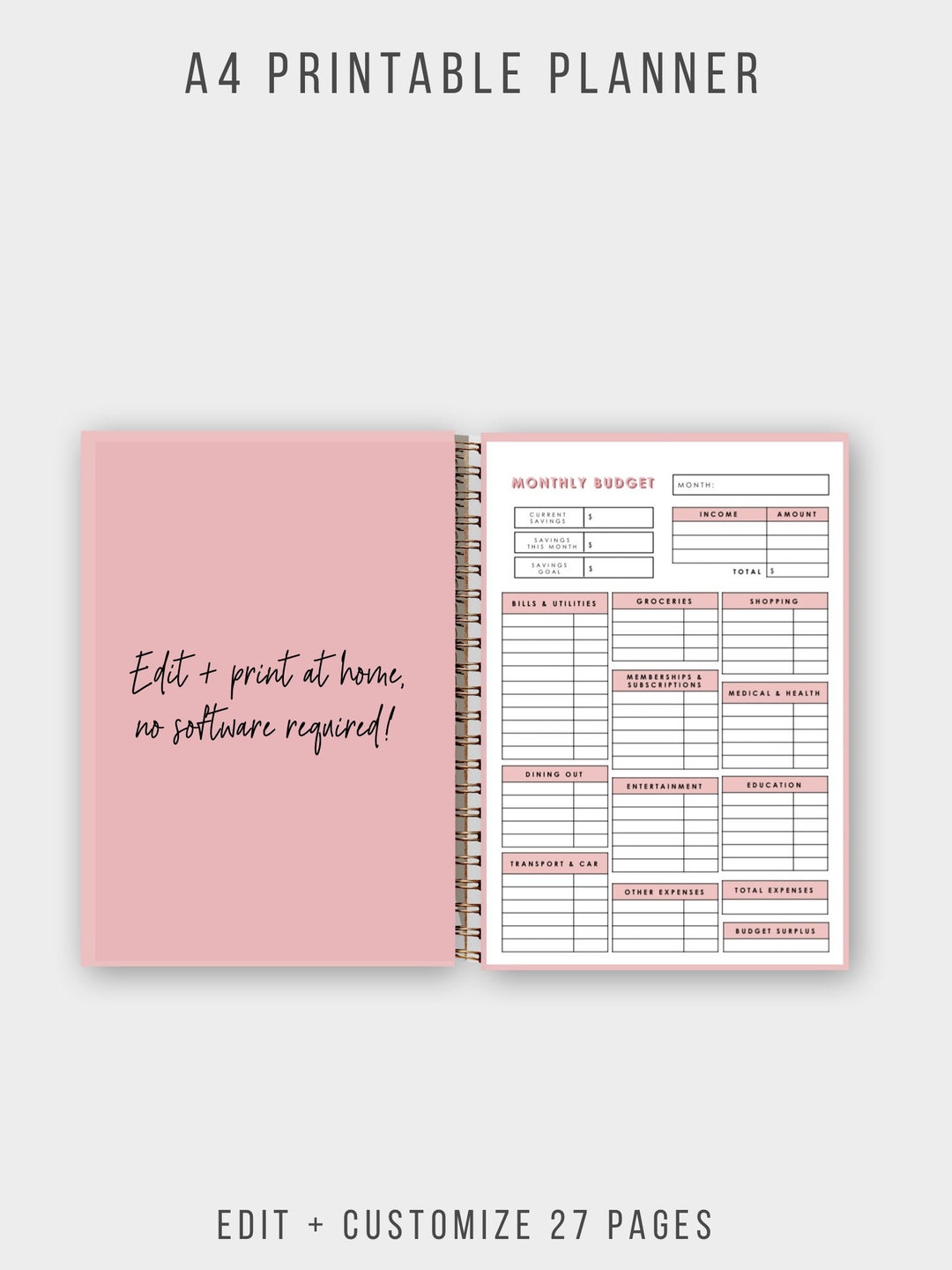 Monthly Budget Template Family Planner Print at Home - Etsy