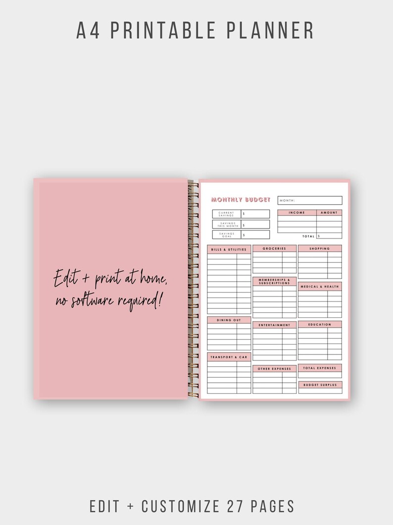 Monthly Budget Template Family Planner Print at Home - Etsy