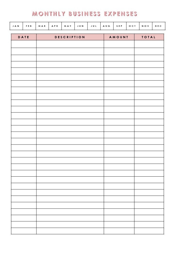 Monthly Business Expense Tracker Template PDF Sheet Editable Etsy