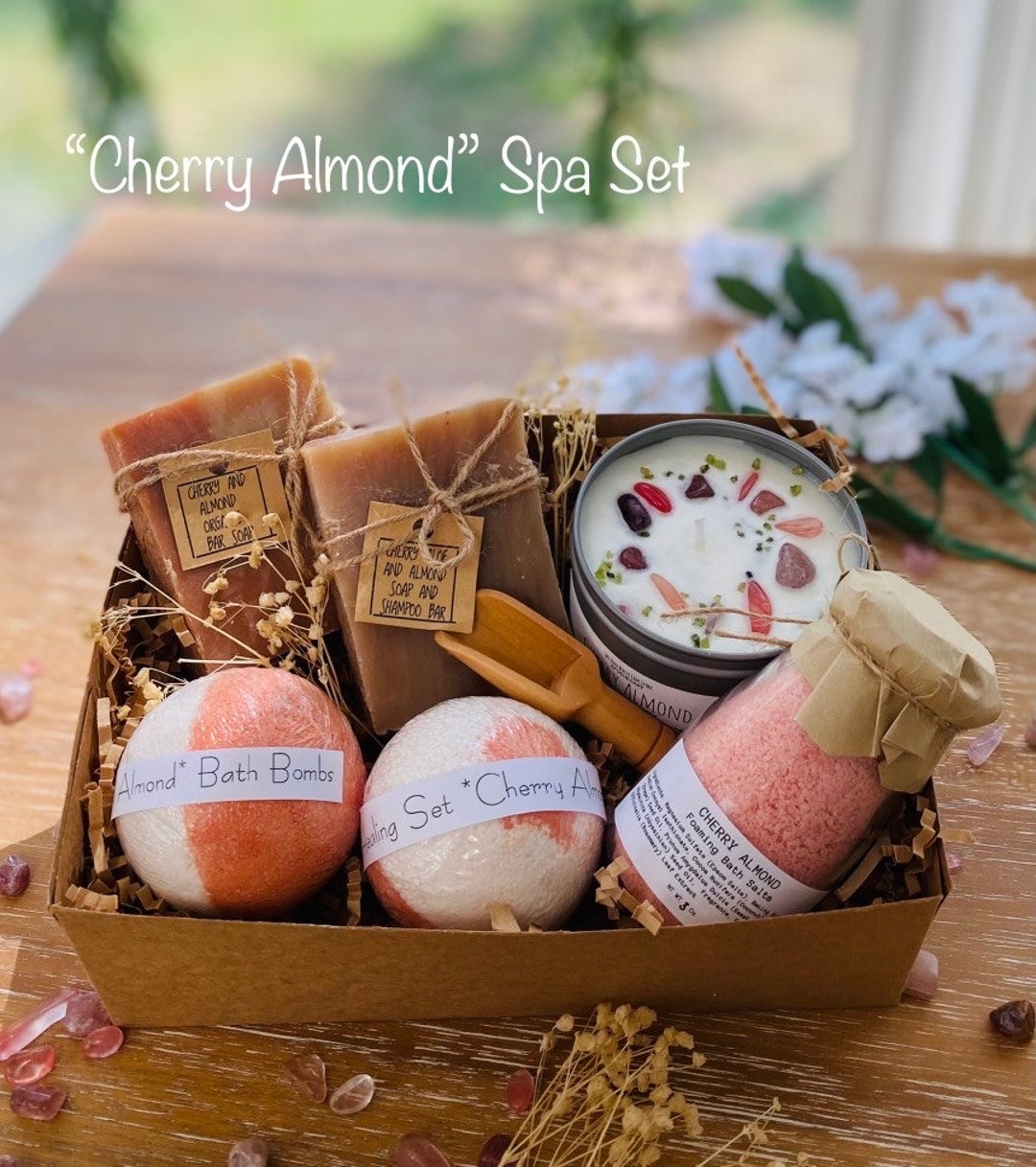 Cherry Almond Spa Set, Spa Gift Set, Handmade Spa Set, Birthday Gift ...
