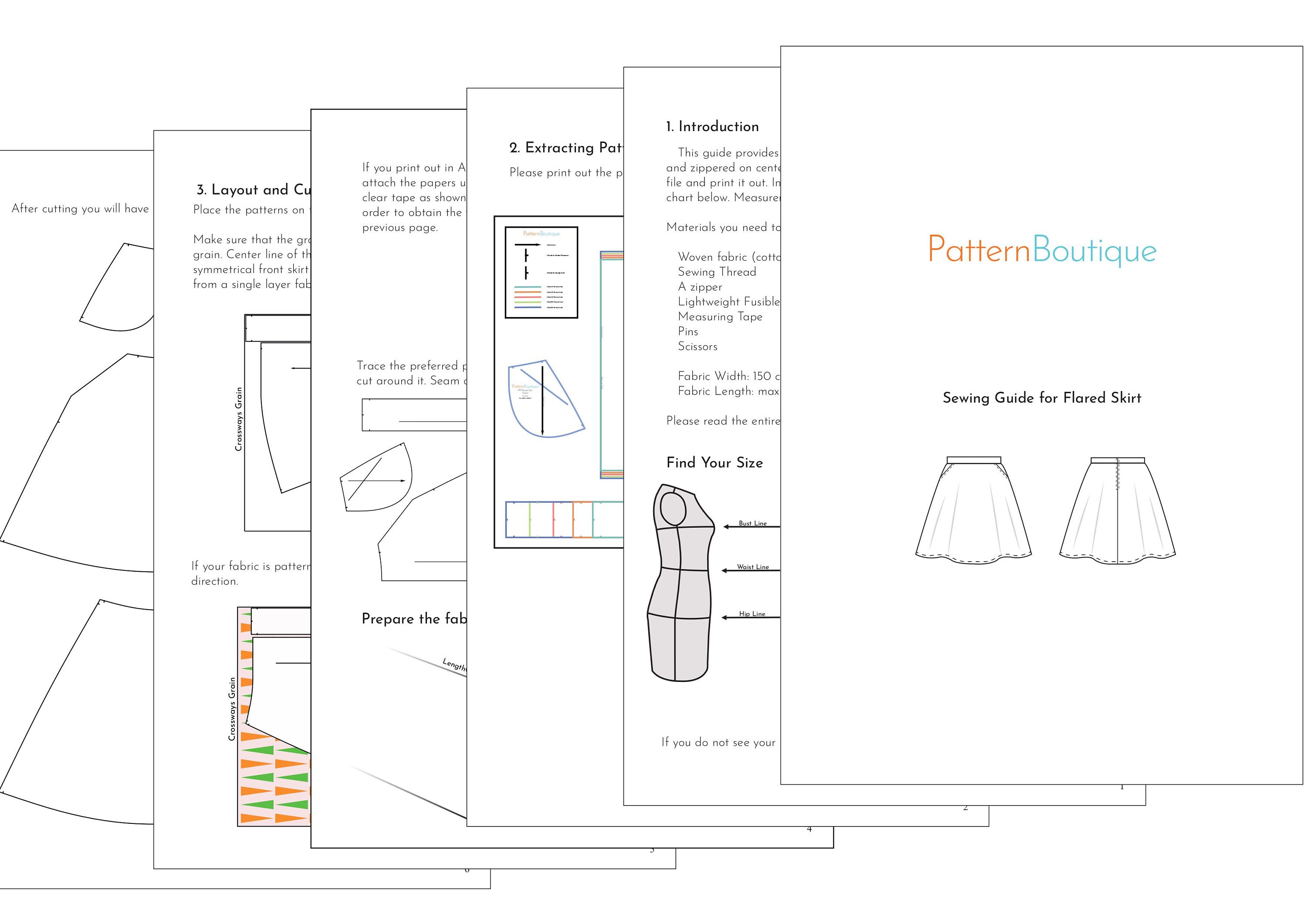 Flared Skirt Sewing Pattern | PDF Sewing Pattern in A0, A4 and US ...
