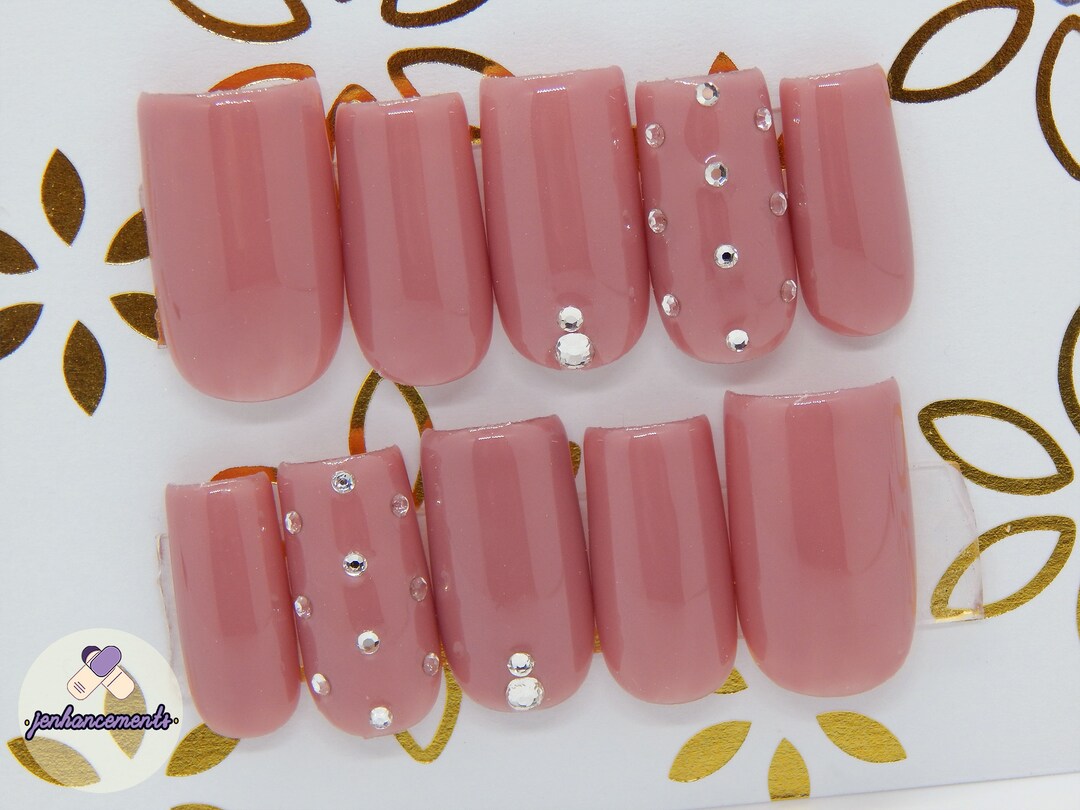 Hot & Cold Press on Nails Warm Nude Silver Bling Rhinestone Simple ...