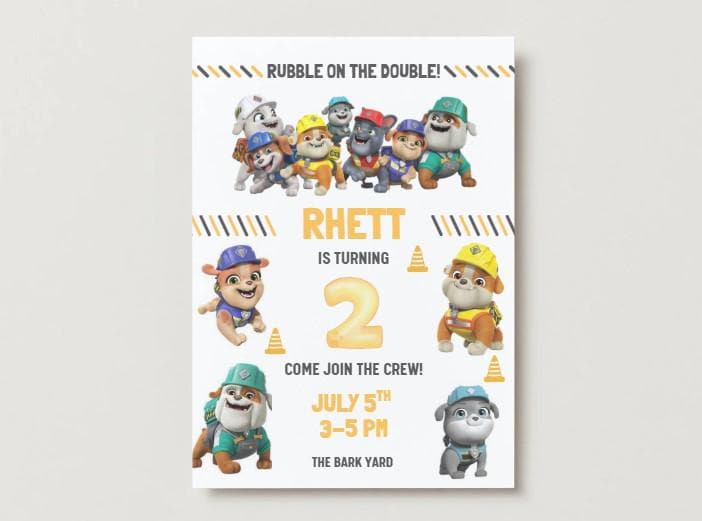 Rubble & Crew Birthday Invitation Template - All Ages - Etsy