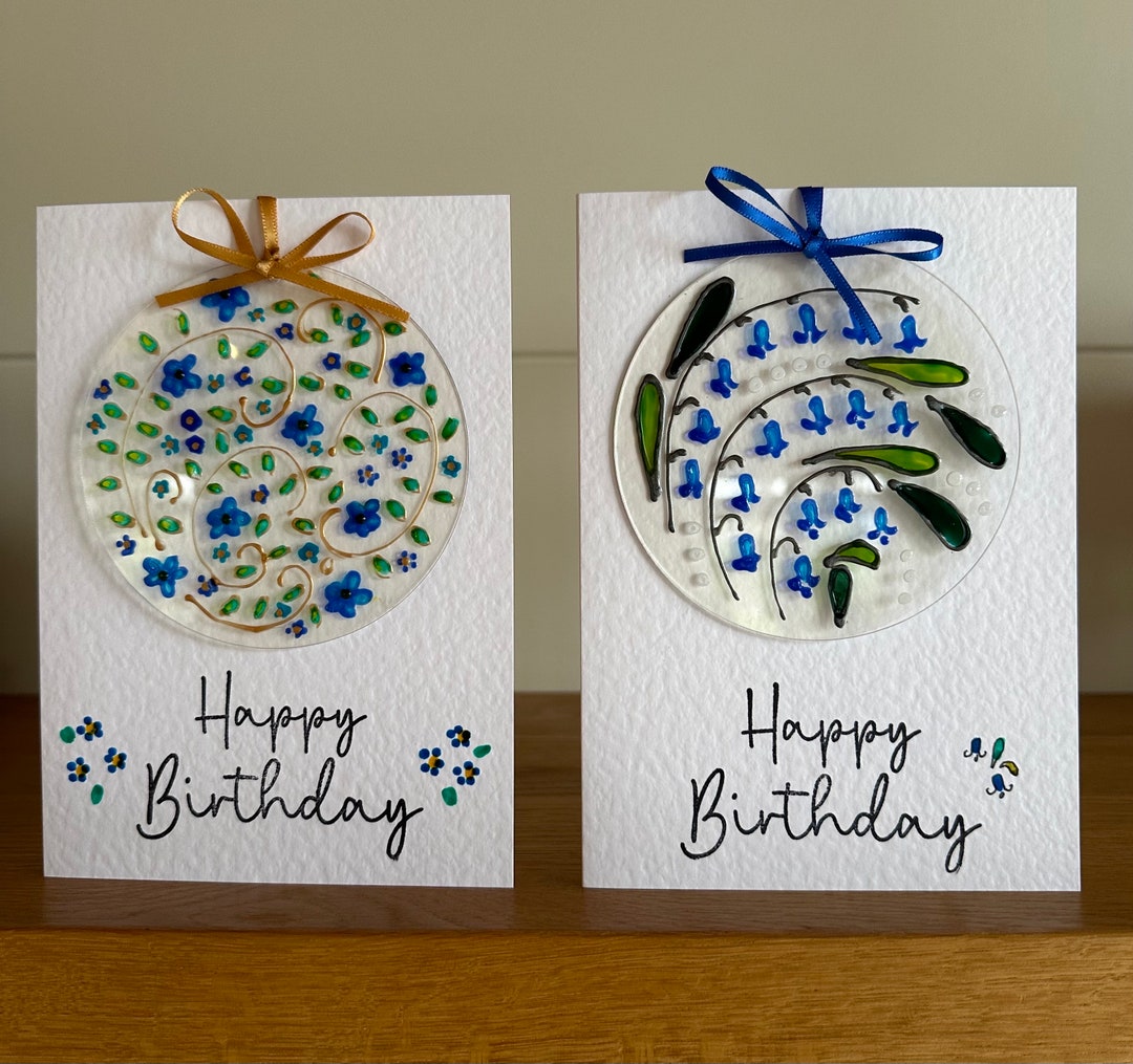 Keepsake Birthday Cards , Handpainted Bluebells,ditsy Blue Cards With ...
