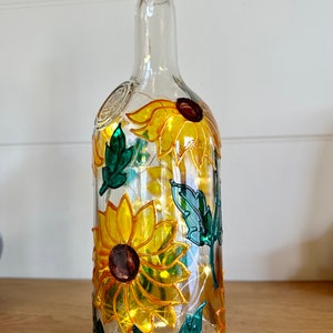 Hand Painted Bottle ,sunny Sunflowers, Bottle With Lights,sunflower ...