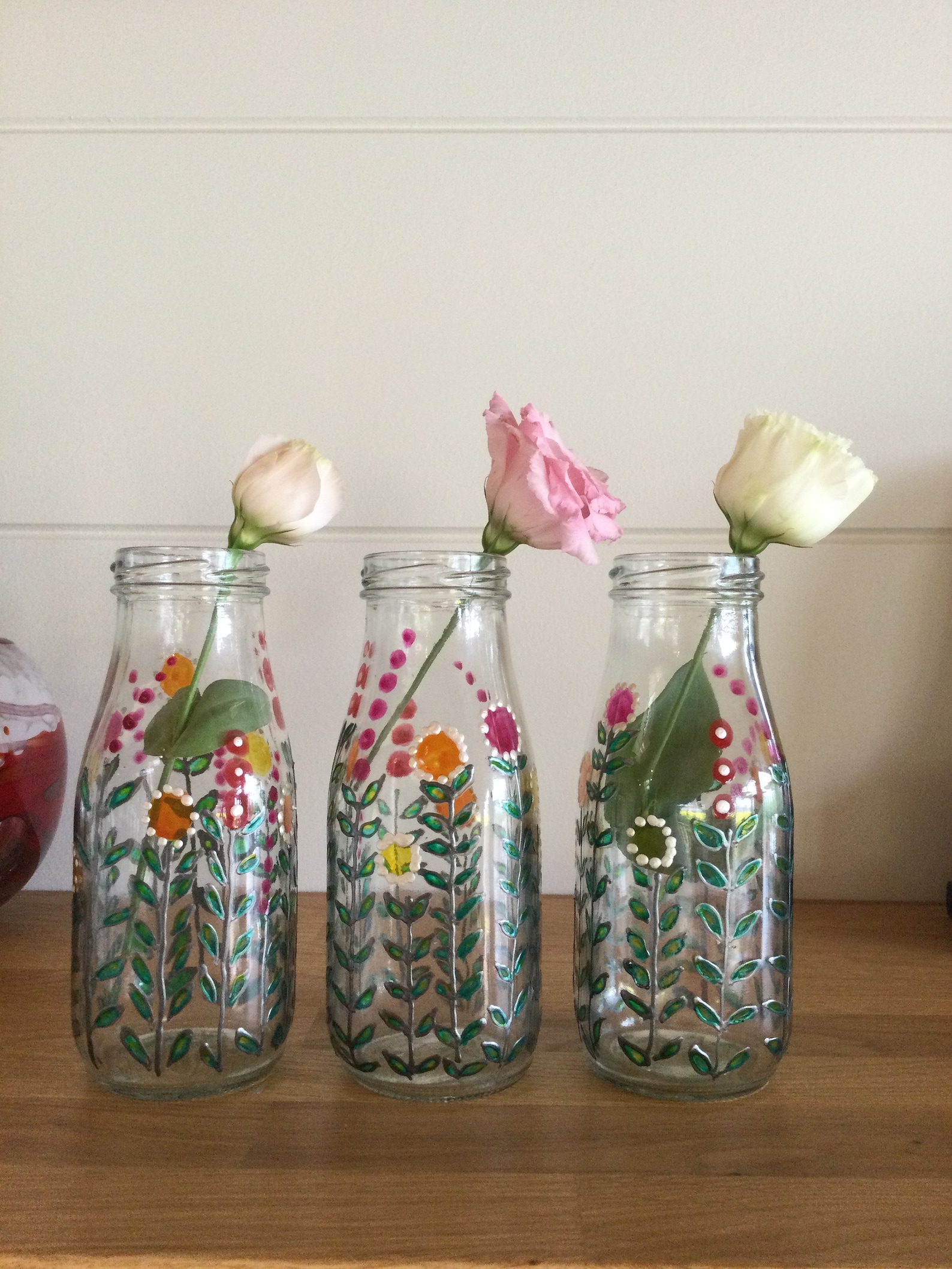 Hand Painted Glass Milk Bottle Milk Bottle Vase Scandi - Etsy UK