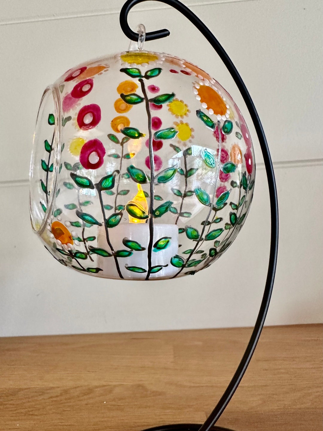 Hand Painted Tea Light Holder ,scandi Design, Tea Light Holder, Candle ...