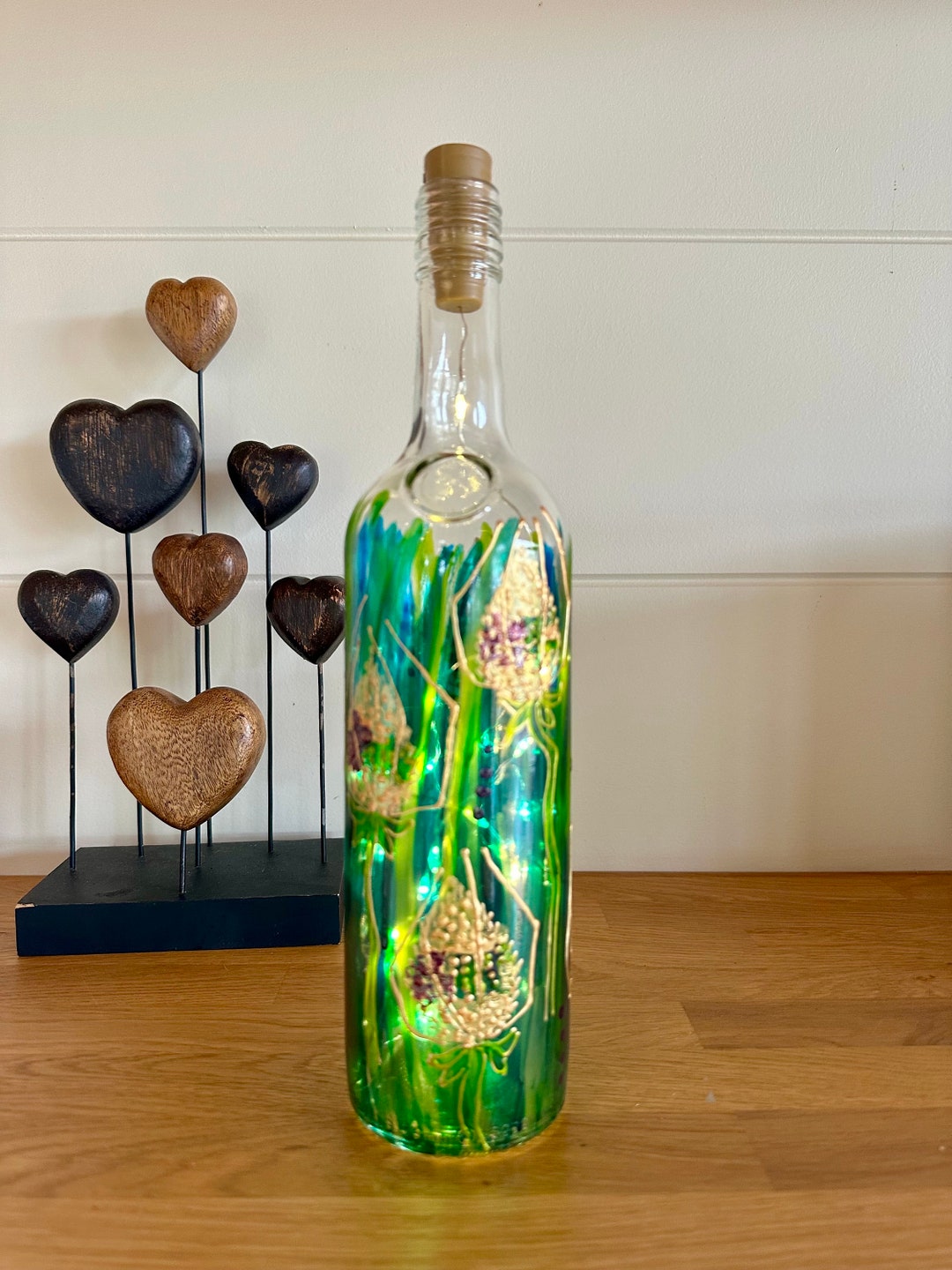 Hand Painted Bottle ,teasel , Bottle With Lights ,perfect Gift - Etsy