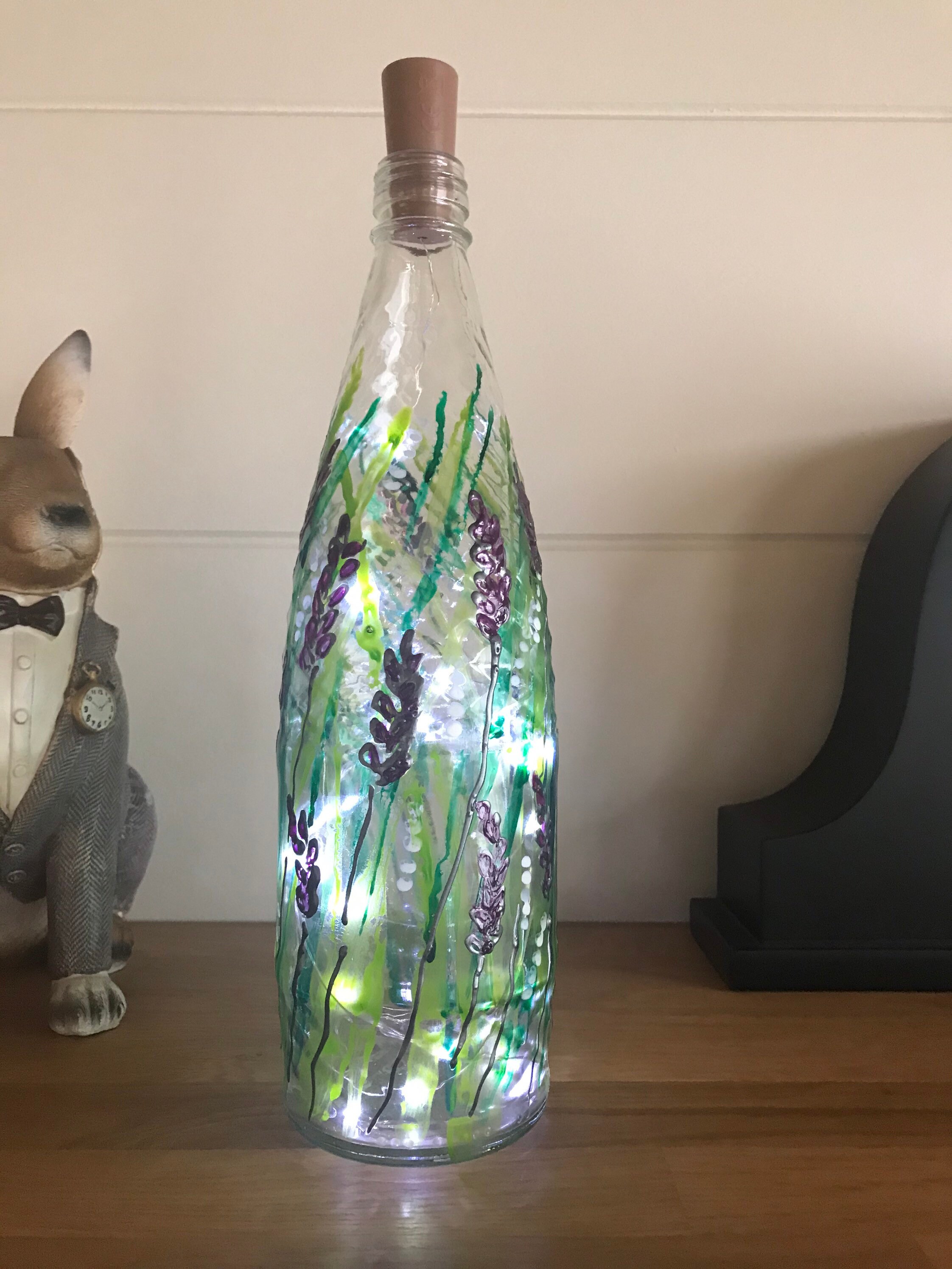 Hand painted bottle with LED lights bottle light bottle | Etsy