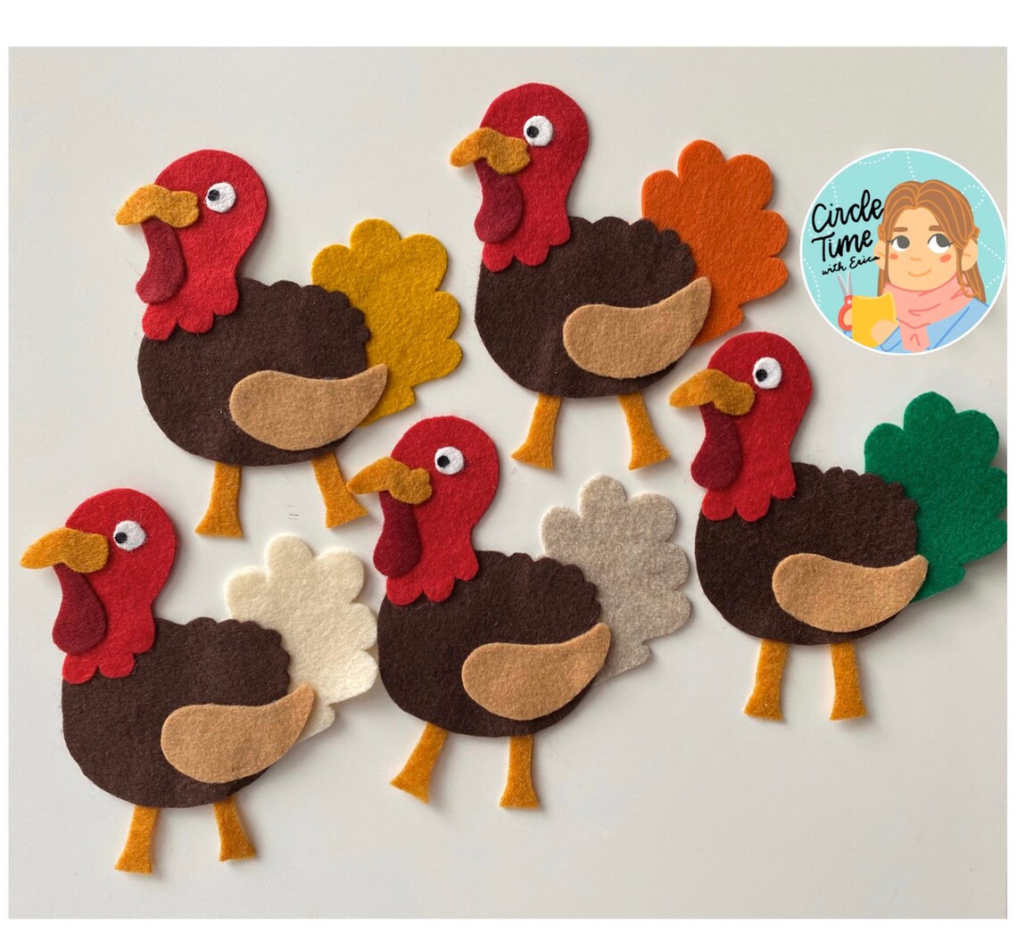 5 little turkeys felt set thanksgiving felt stories felt | Etsy