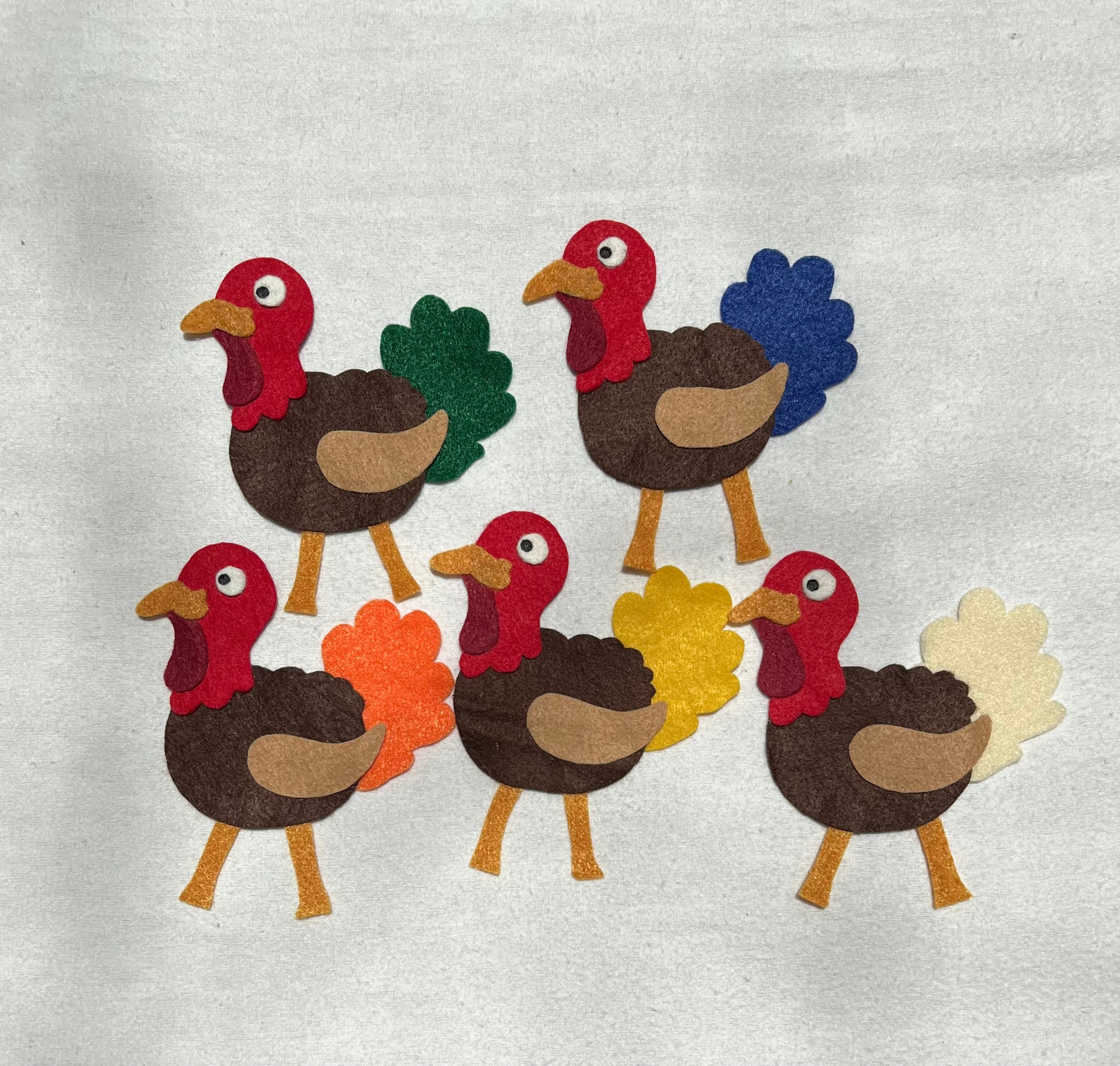 5 Little Turkeys Felt Set, Thanksgiving, Felt Stories, Felt Turkey ...