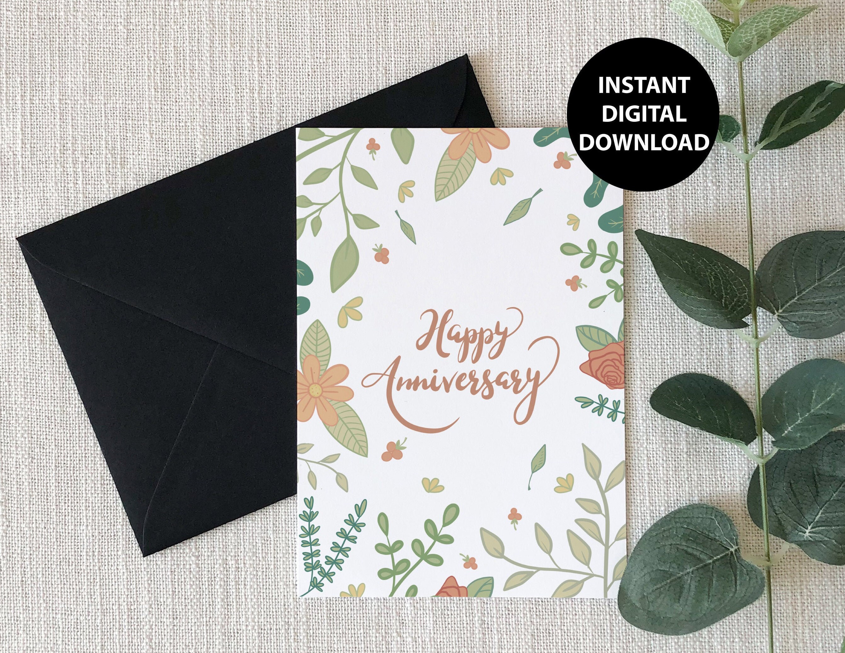 Happy Anniversary, Floral, Couples, Printable, Greeting Card, Digital ...