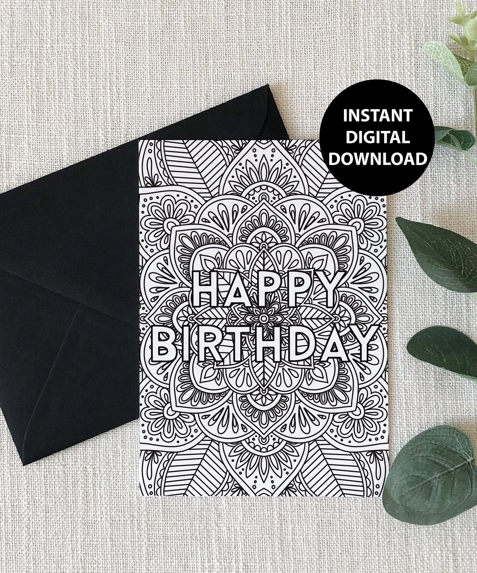 Happy Birthday, Coloring Card, Mandala, Printable, Digital Download ...