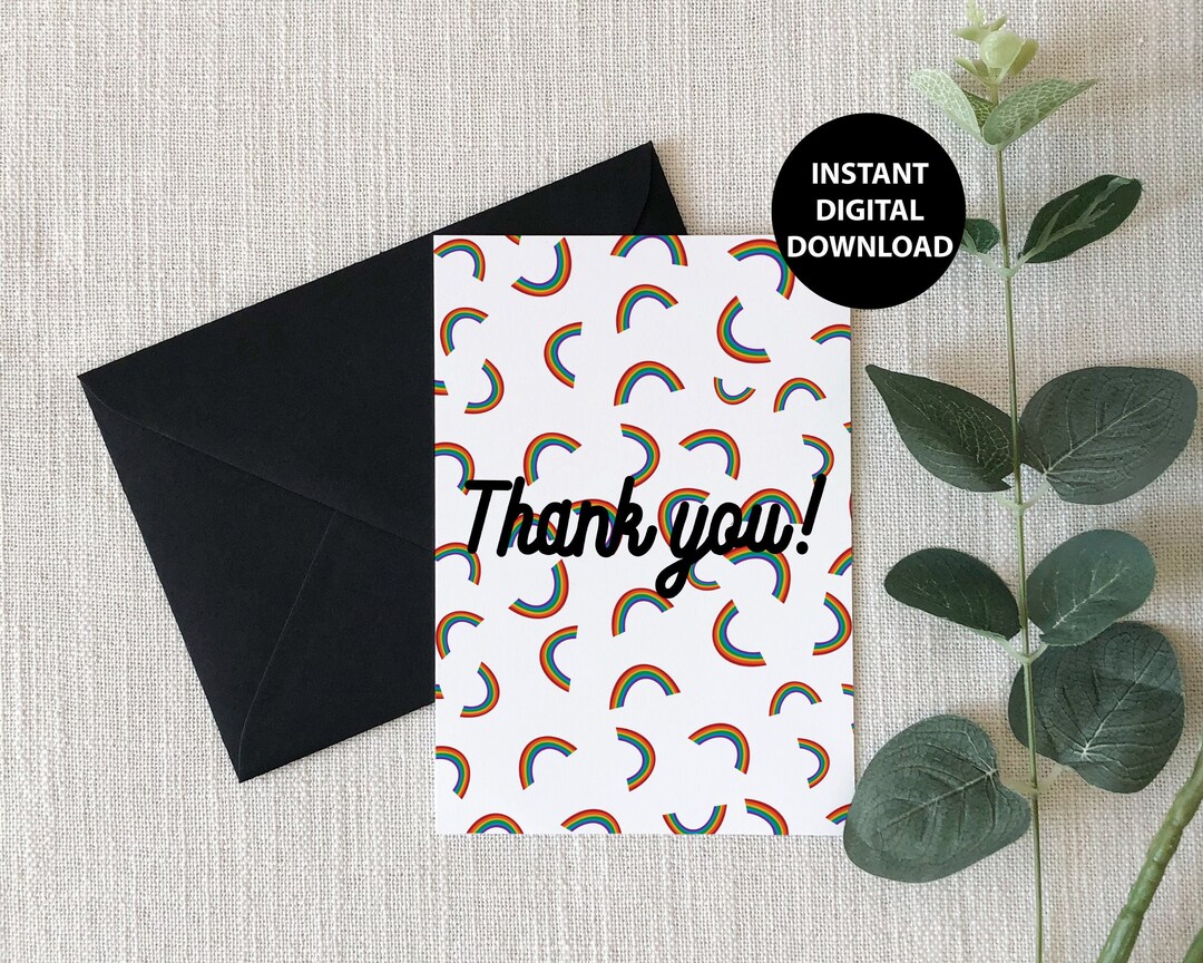 Rainbow Thank-you Card, LGBTQ+, Gay, Greeting Cards, Printable, Digital ...