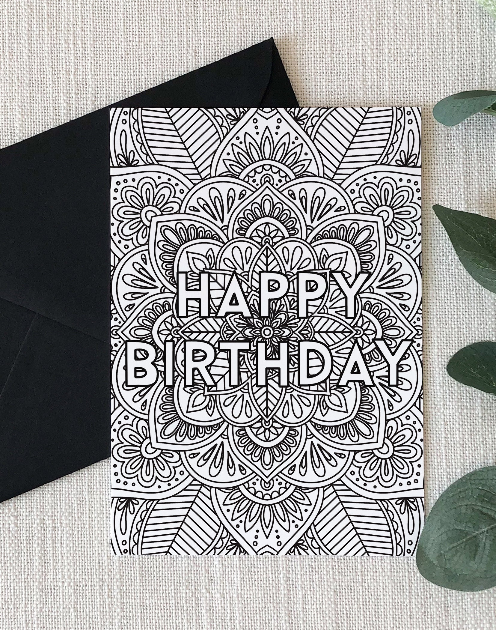 Happy Birthday, Coloring Card, Mandala, Printable, Digital Download ...