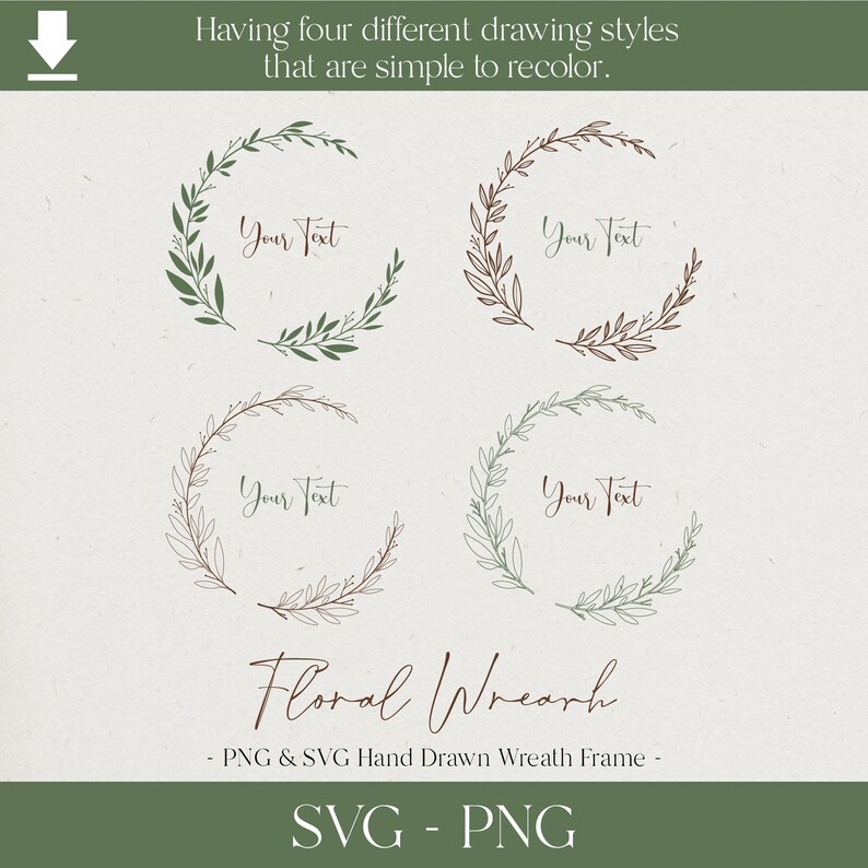 Floral Wreath Frame Svg and PNG, Circle Laurel Wreath for Cut File With ...