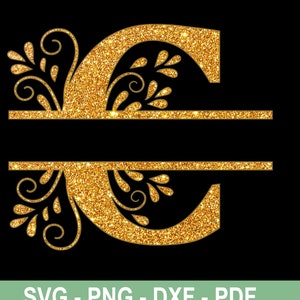 C-gold Glitter Split Alphabet, C Monogram, C Letter, SVG, DXF ...