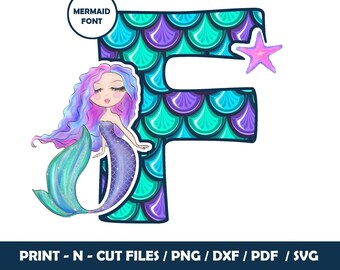T-mermaid Font Print and Cut Downloadable File /monogram Buy 3 | Etsy